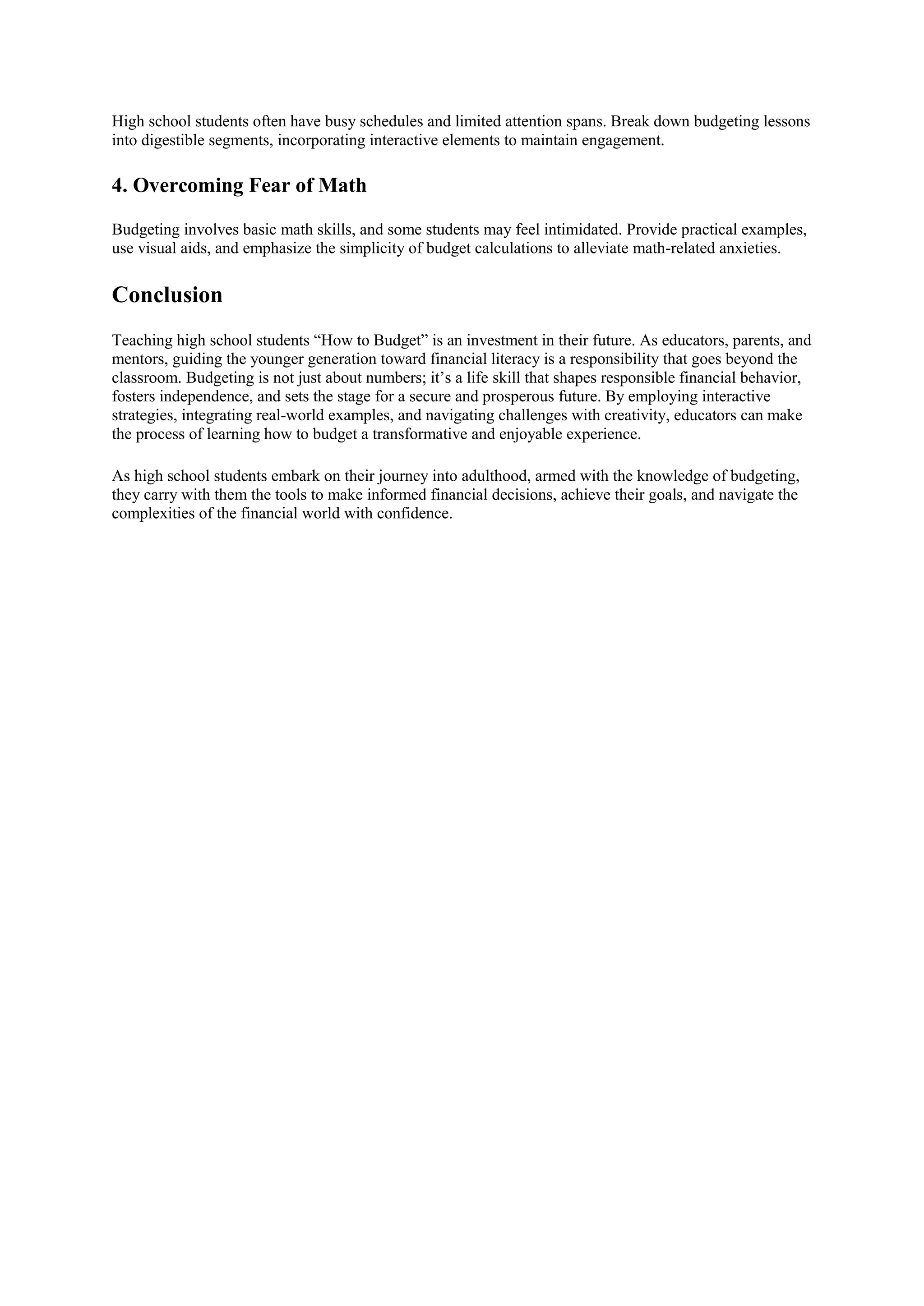 Teaching High School Students "How to Budget?": 7 Best Strategies | Future Education Magazine | PDF