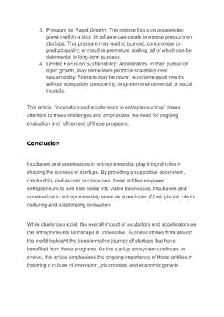 Nurturing Innovation Exploring the Impact of Incubators and ...