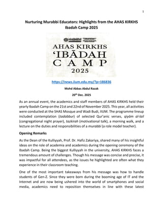 Nurturing Murabbi Educators- Highlights from the AHAS KIRKHS Ibadah ...