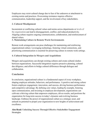Nurturing Success Through Organizational Culture: Strategies for Building a Thriving Workplace | PDF