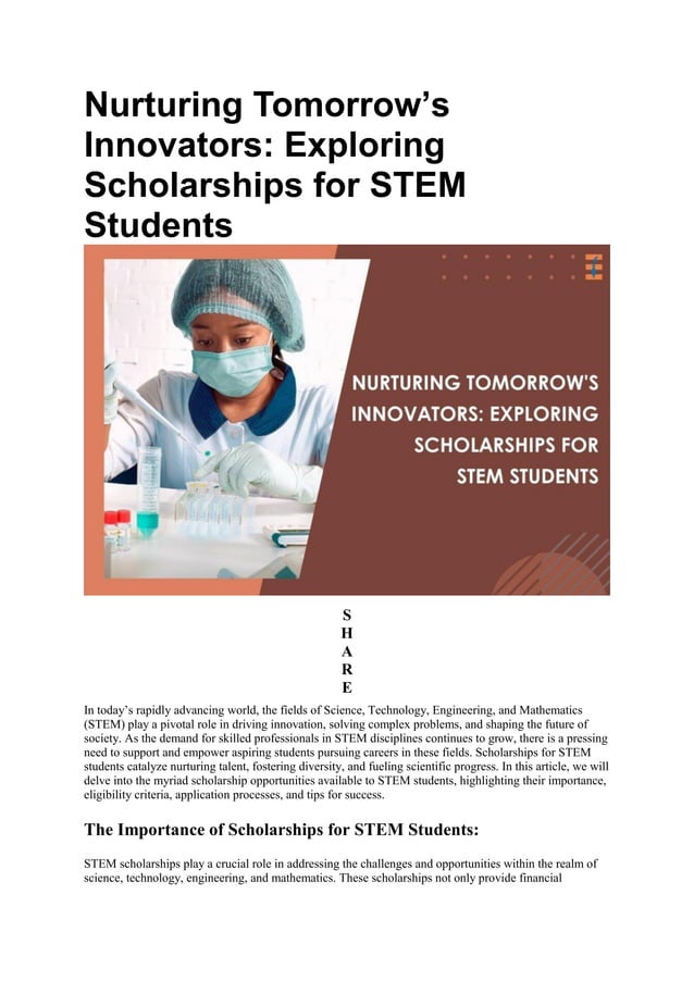 Nurturing Tomorrow's Innovators: Exploring Scholarships for STEM Students | PDF