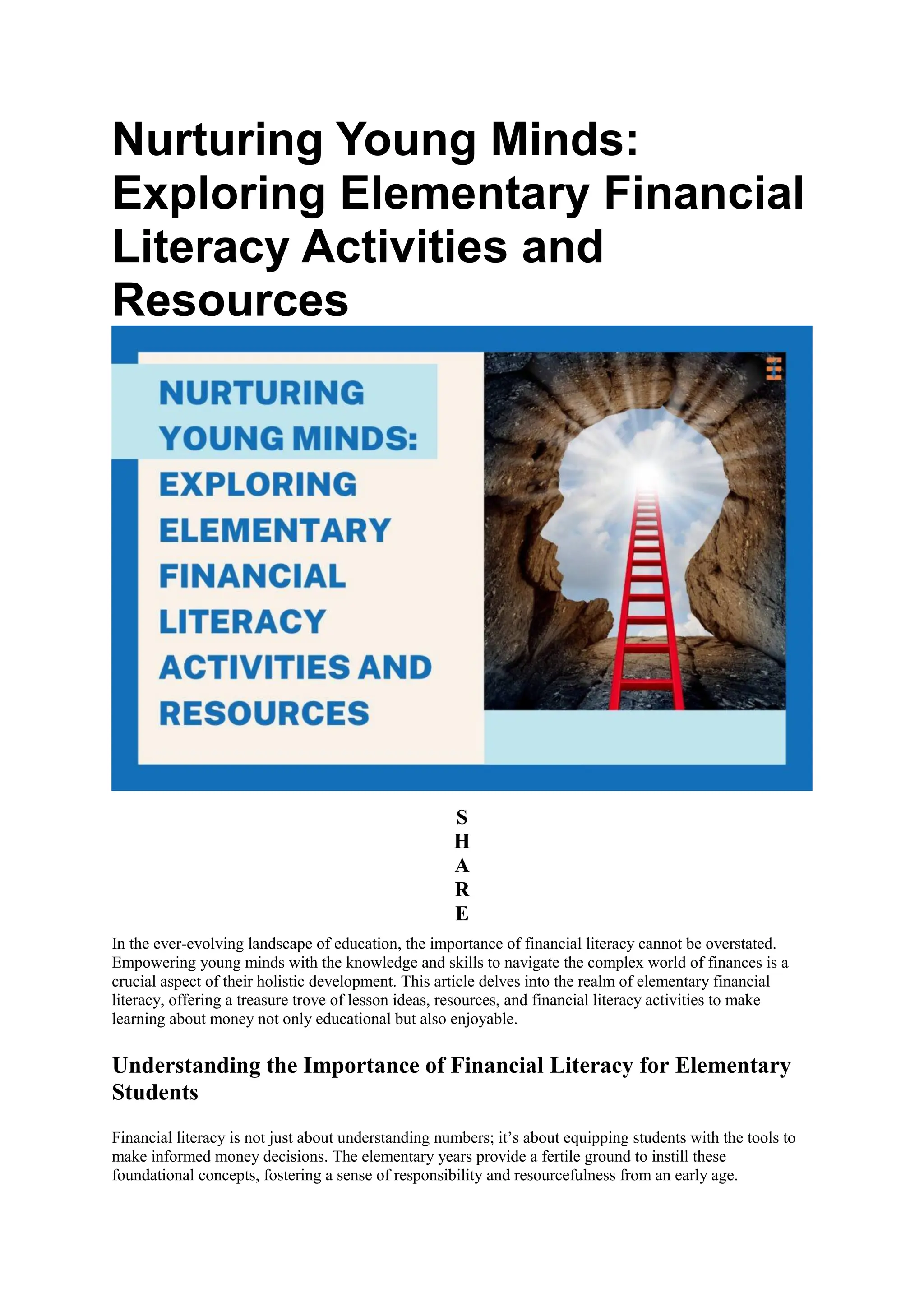 20 Effective Financial Literacy Activities and Resources for Elementary ...