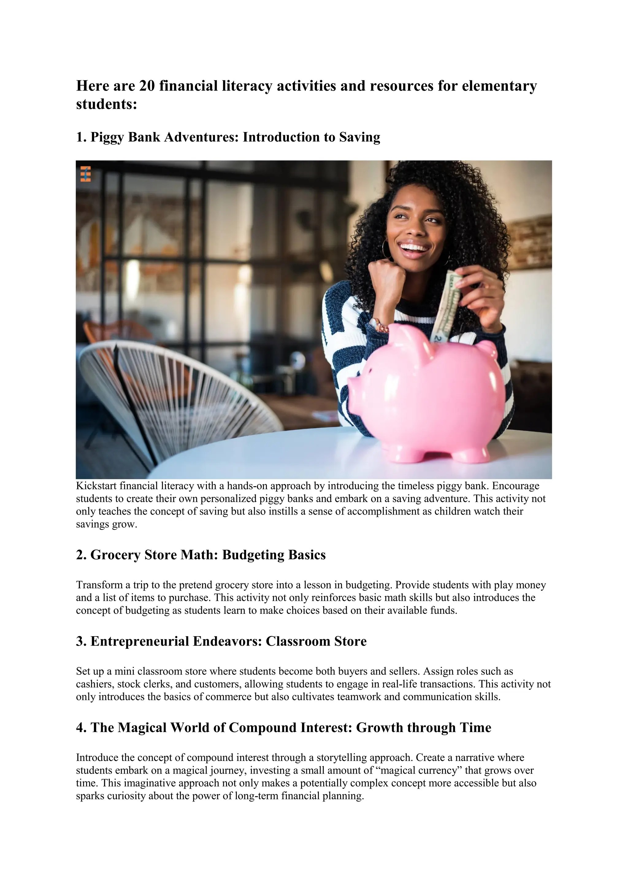 20 Effective Financial Literacy Activities and Resources for Elementary ...