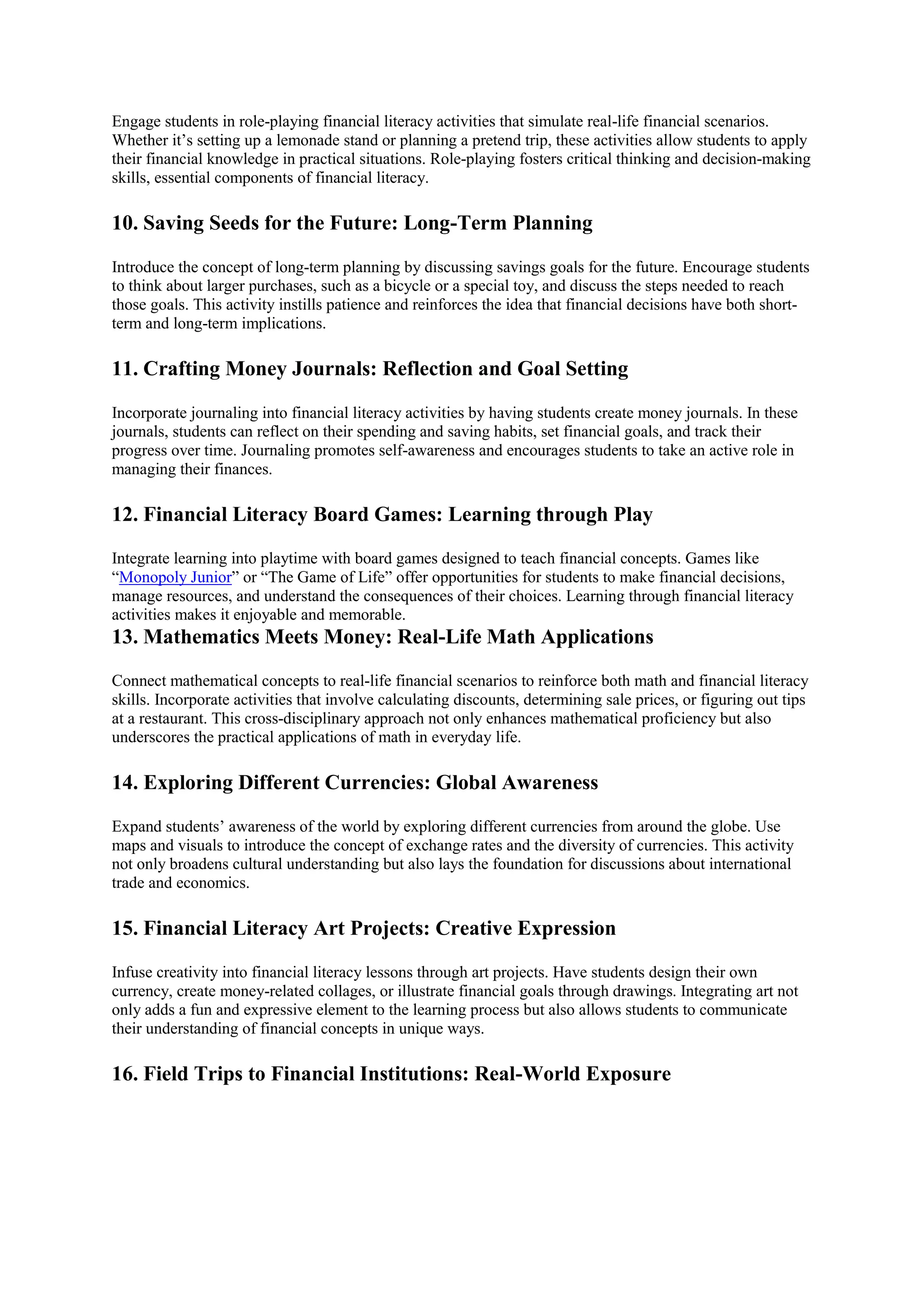 20 Effective Financial Literacy Activities and Resources for Elementary ...