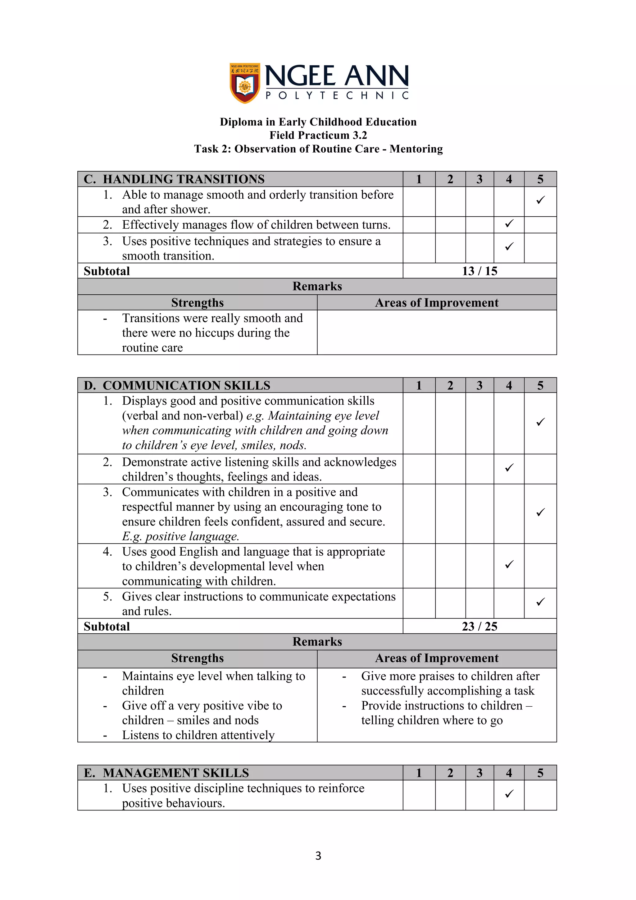 Mentor's Observation Checklist | PDF