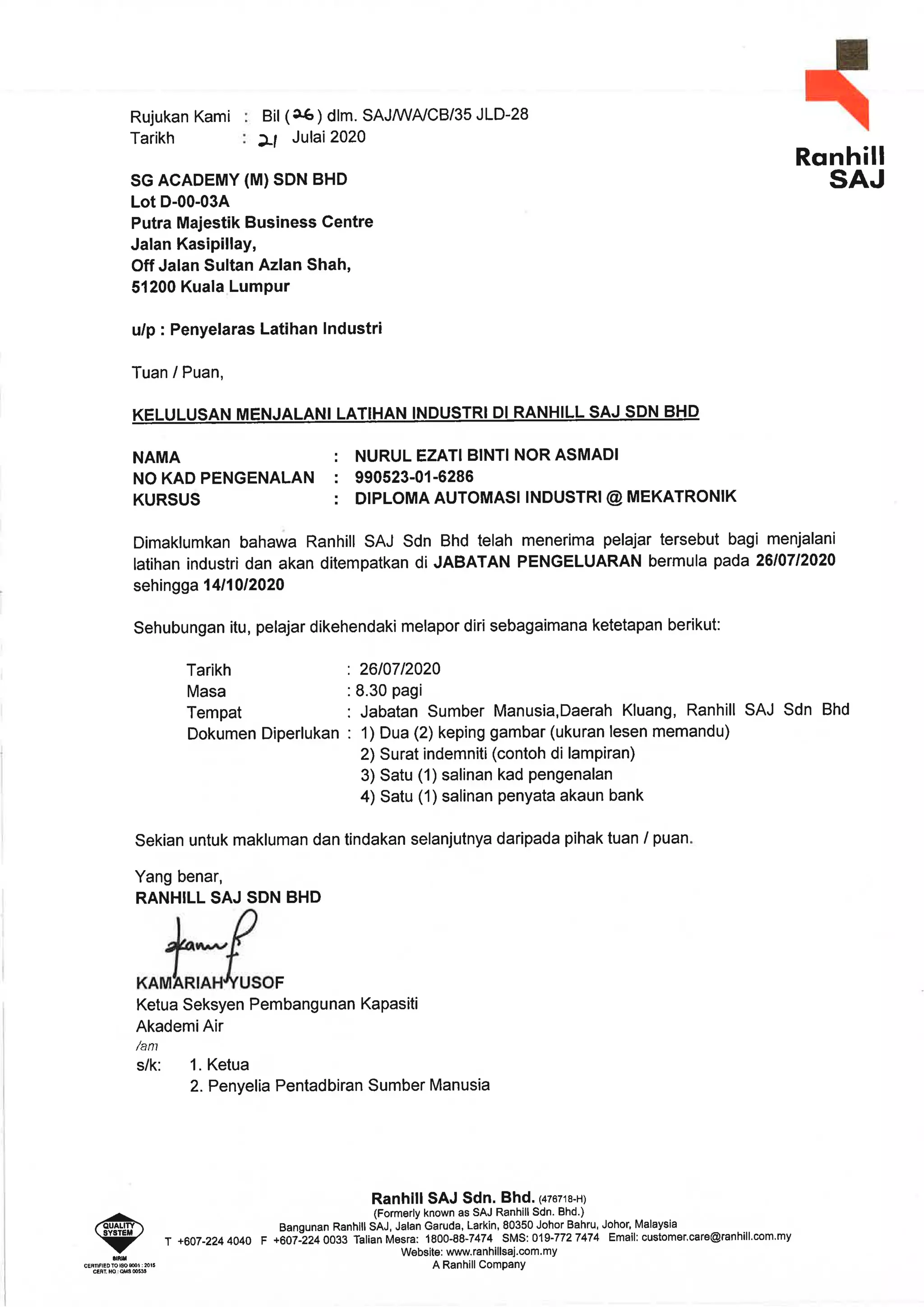 OJT Acceptance Letter | PDF