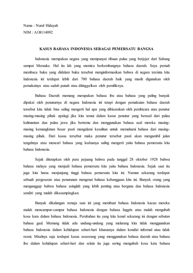 KASUS BAHASA INDONESIA SEBAGAI PEMERSATU BANGSA | PDF