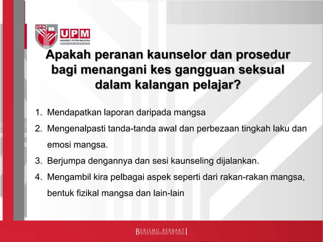 MASALAH GANGGUAN SEKSUAL DALAM KALANGAN PELAJAR DAN PERANAN KAUNSELOR | PPTX