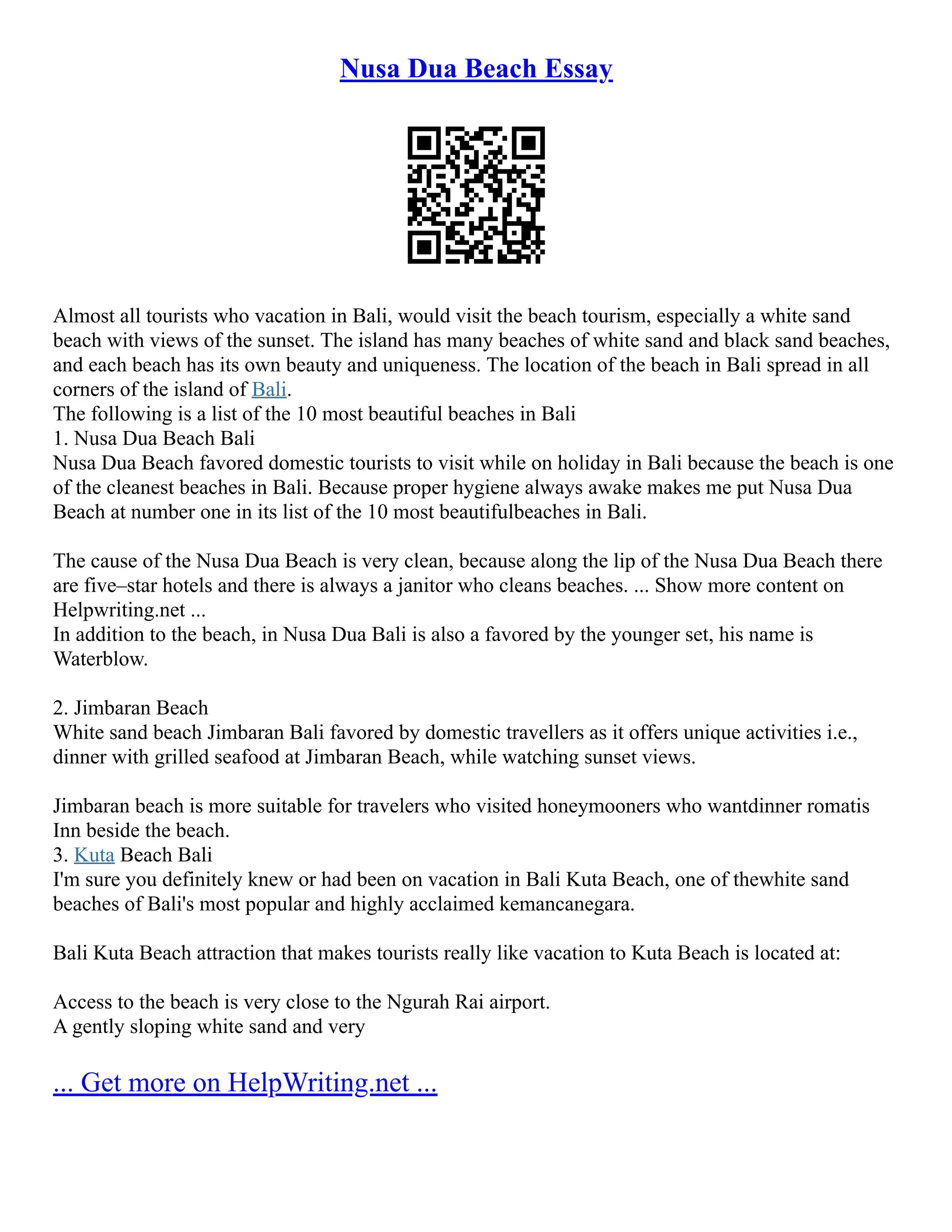 Nusa Dua Beach Essay | PDF
