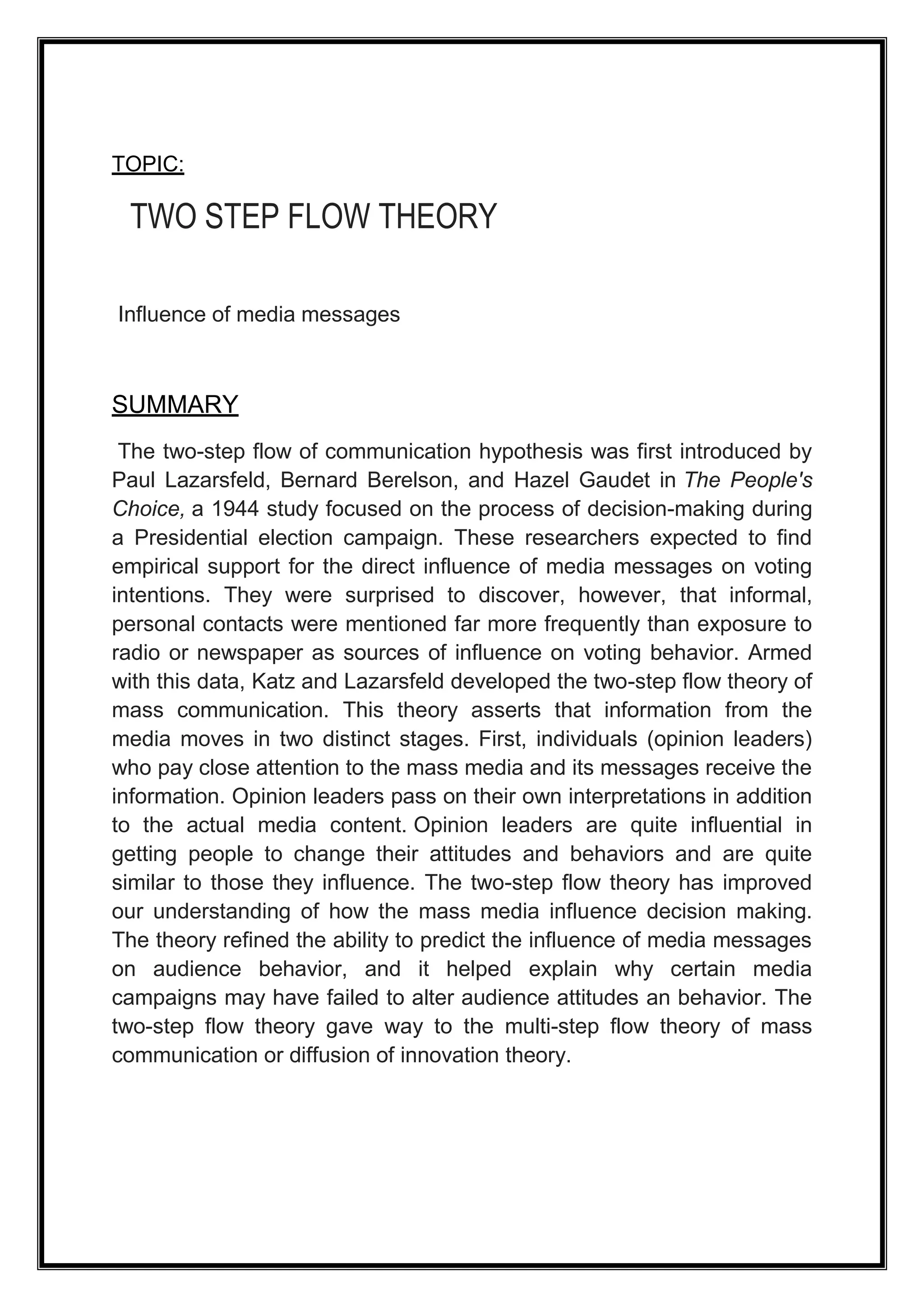 two step flow theory story | DOCX