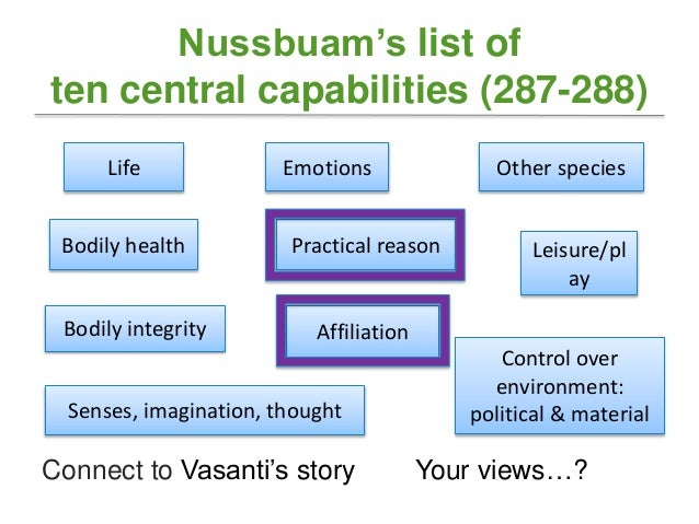 Nussbaum, The Capabilities Approach to Quality of Life