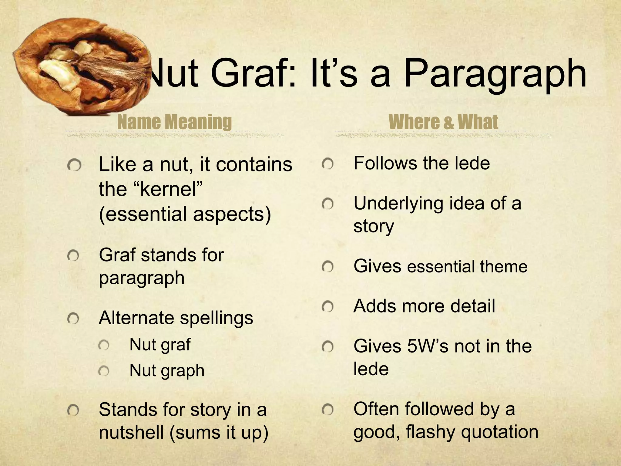 Nut Graf Writing, The Second Paragraph | PPTX