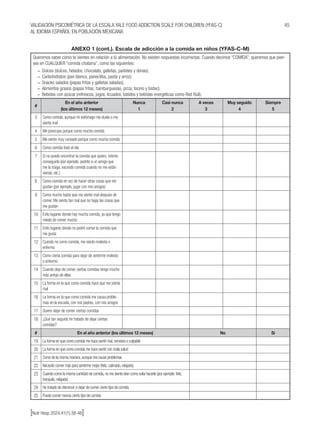 Validación psicométrica de la escala Yale Food Addiction Scale for ...
