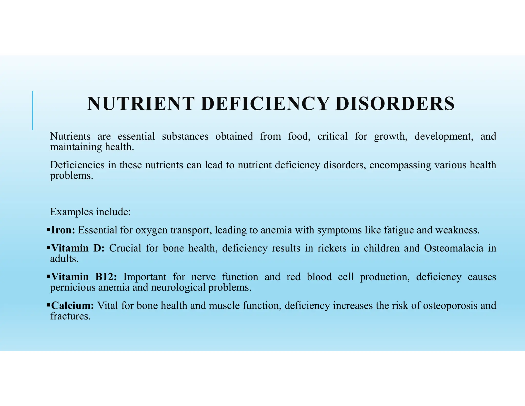 Nutrient and dietary deficiency disorders and special nutrient ...