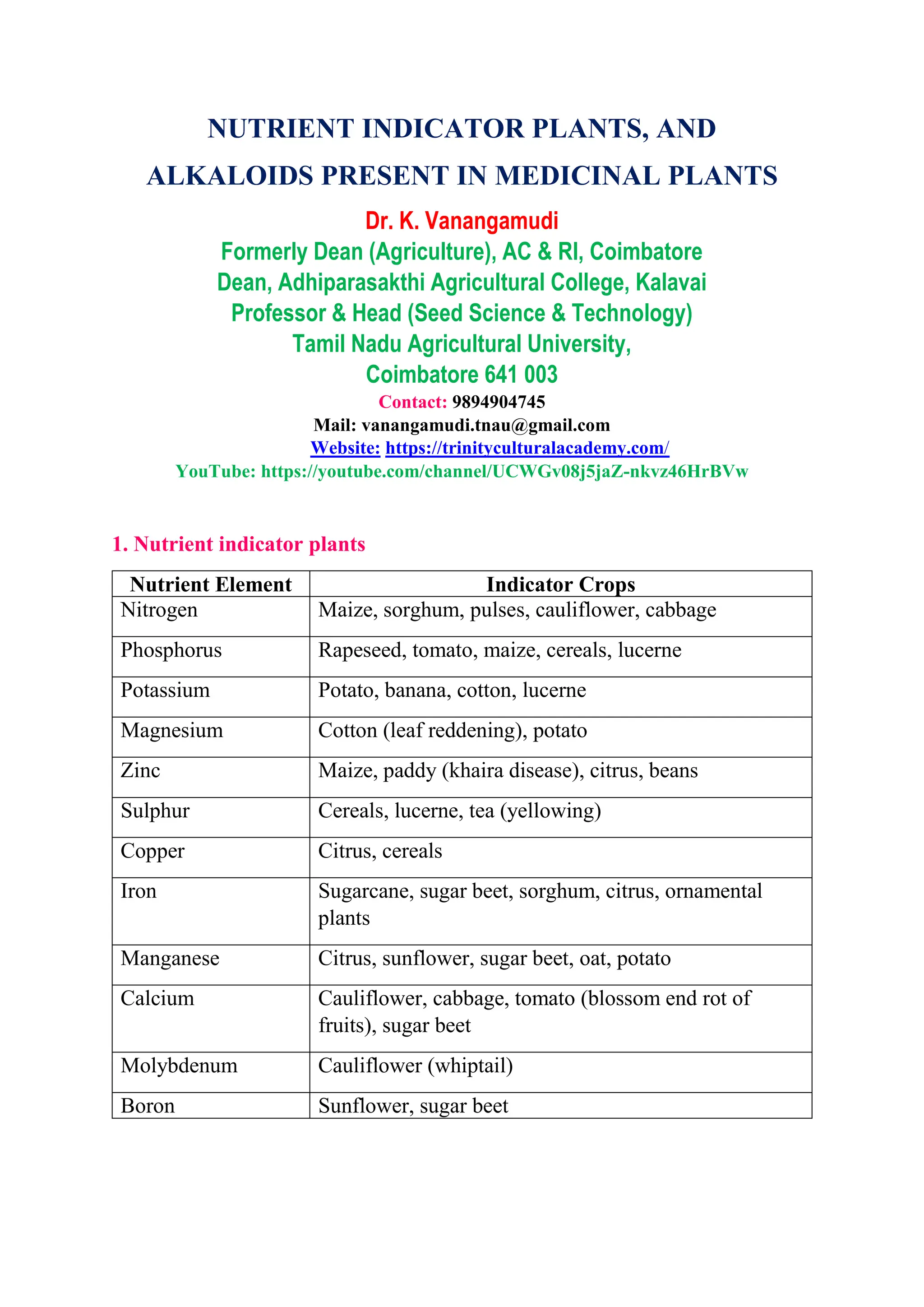 Nutrient indicator plants and alkaloids in medicinal plants.pdf