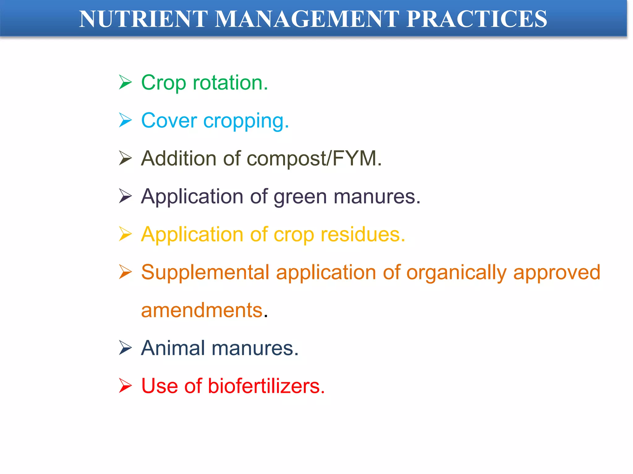 NUTRIENT MANAGEMENT PRACTICES IN ORGANIC FARMING | PPTX