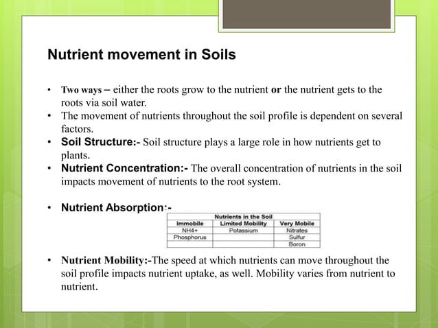 Nutrient Movement in Soils- Nutrient Absorption By Plants Mechanistic Approaches to Nutrient ...