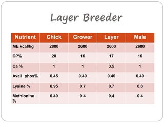 Nutrient requirements of various poultry | PPTX