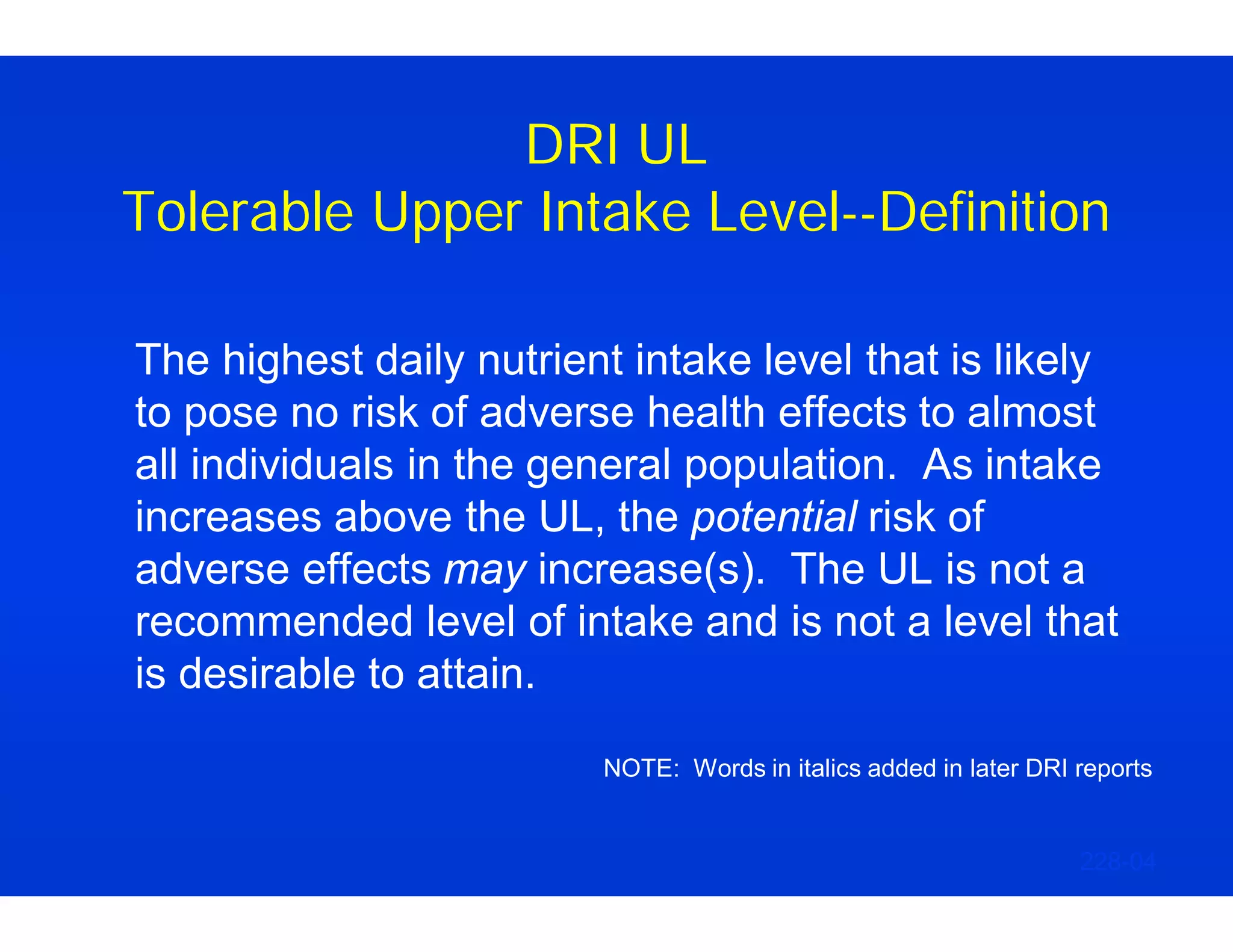 Nutrient Risk Assessment and Upper Intake Levels - USA_2015 | PDF ...