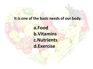Nutri quiz | PPT | Healthy Cooking and Eating | Food & Drink