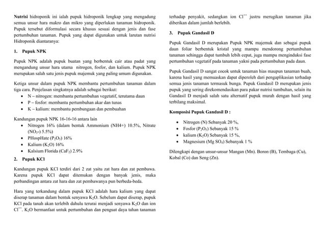 Nutrisi hidroponik f | PDF