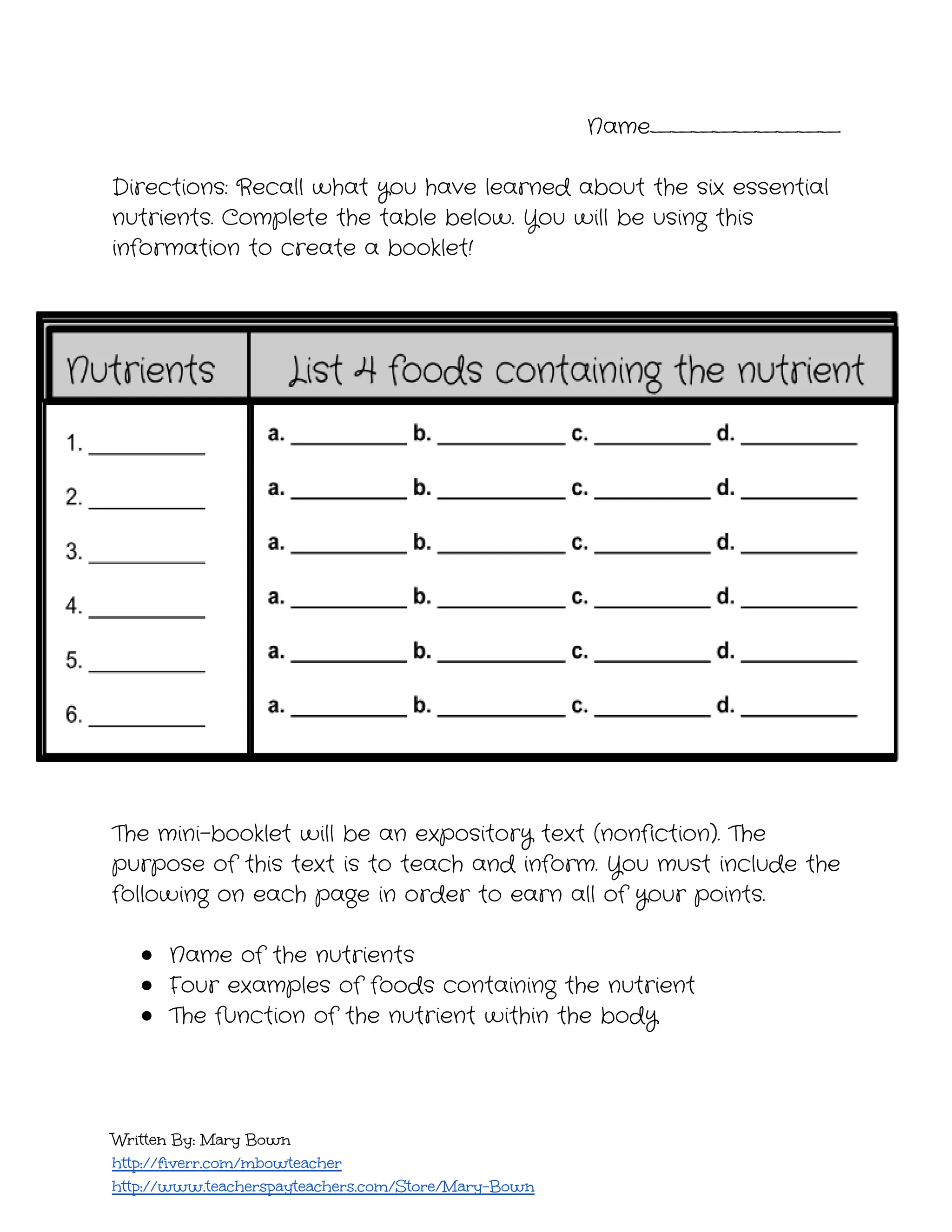 The Six Essential Nutrients: Lesson Plan And Worksheet | PDF