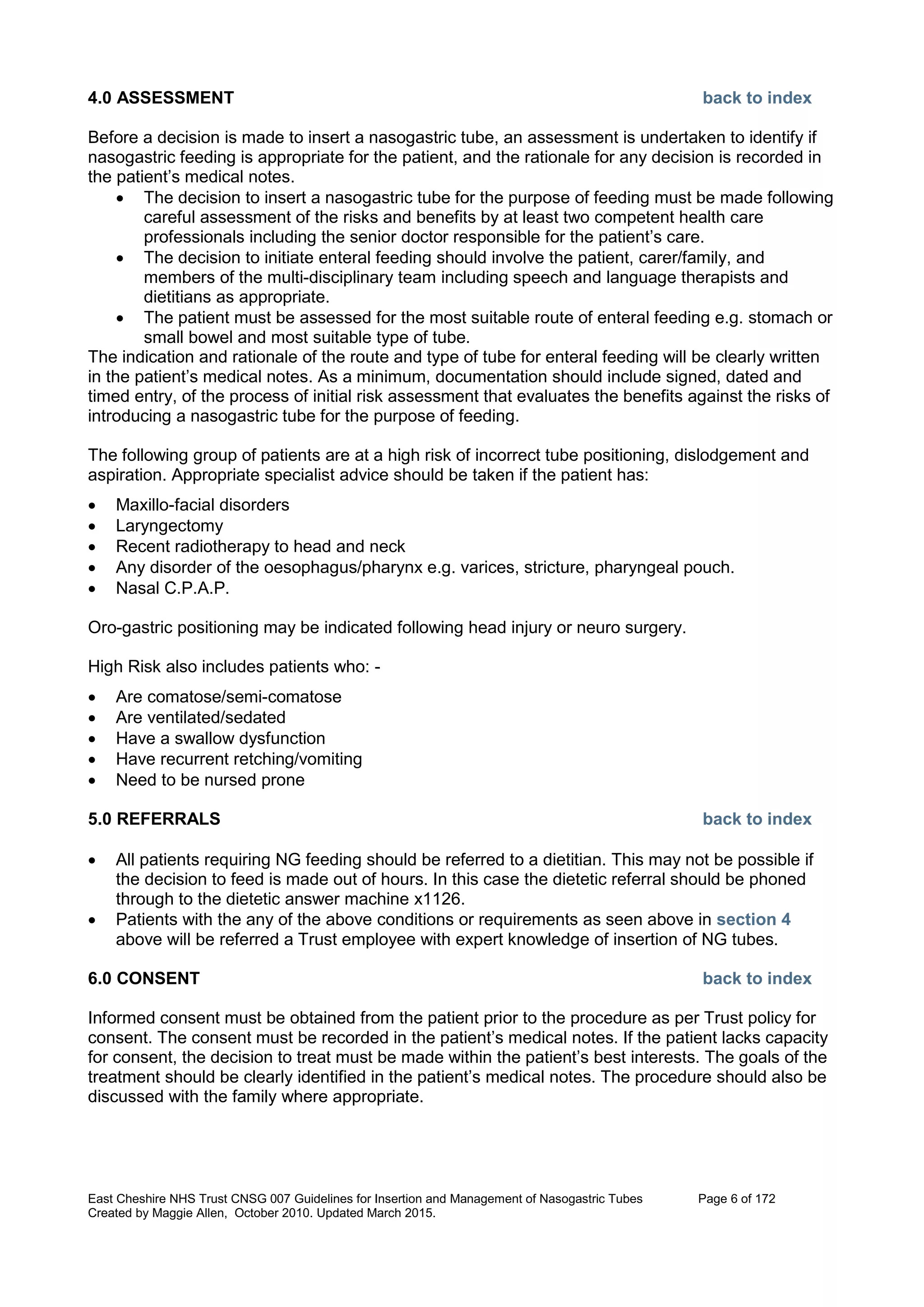Nutrition management of enteral feeding - guidelines and procedures ...