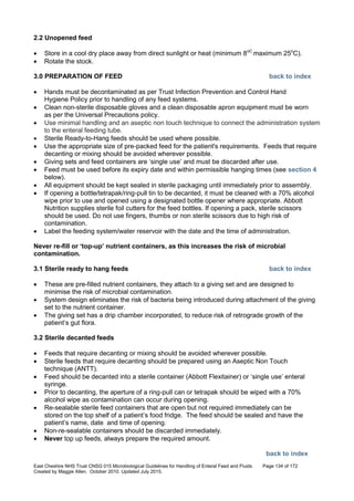 Nutrition management of enteral feeding - guidelines and procedures ...