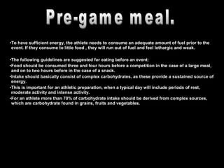 Nutrition - Pre, During and Post Performance - By Emilie | PPT