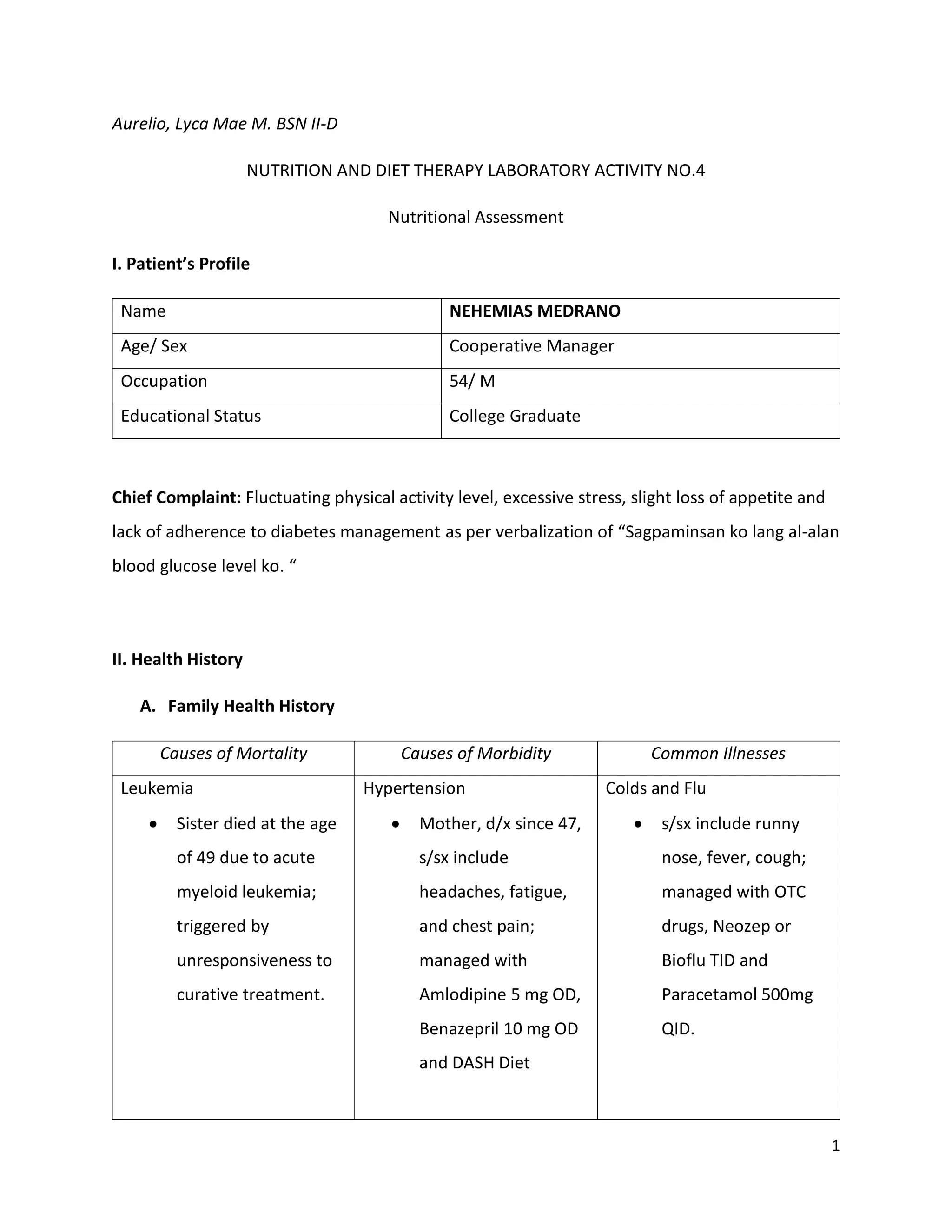 Nutritional asssessment with dm and hypertension | PDF