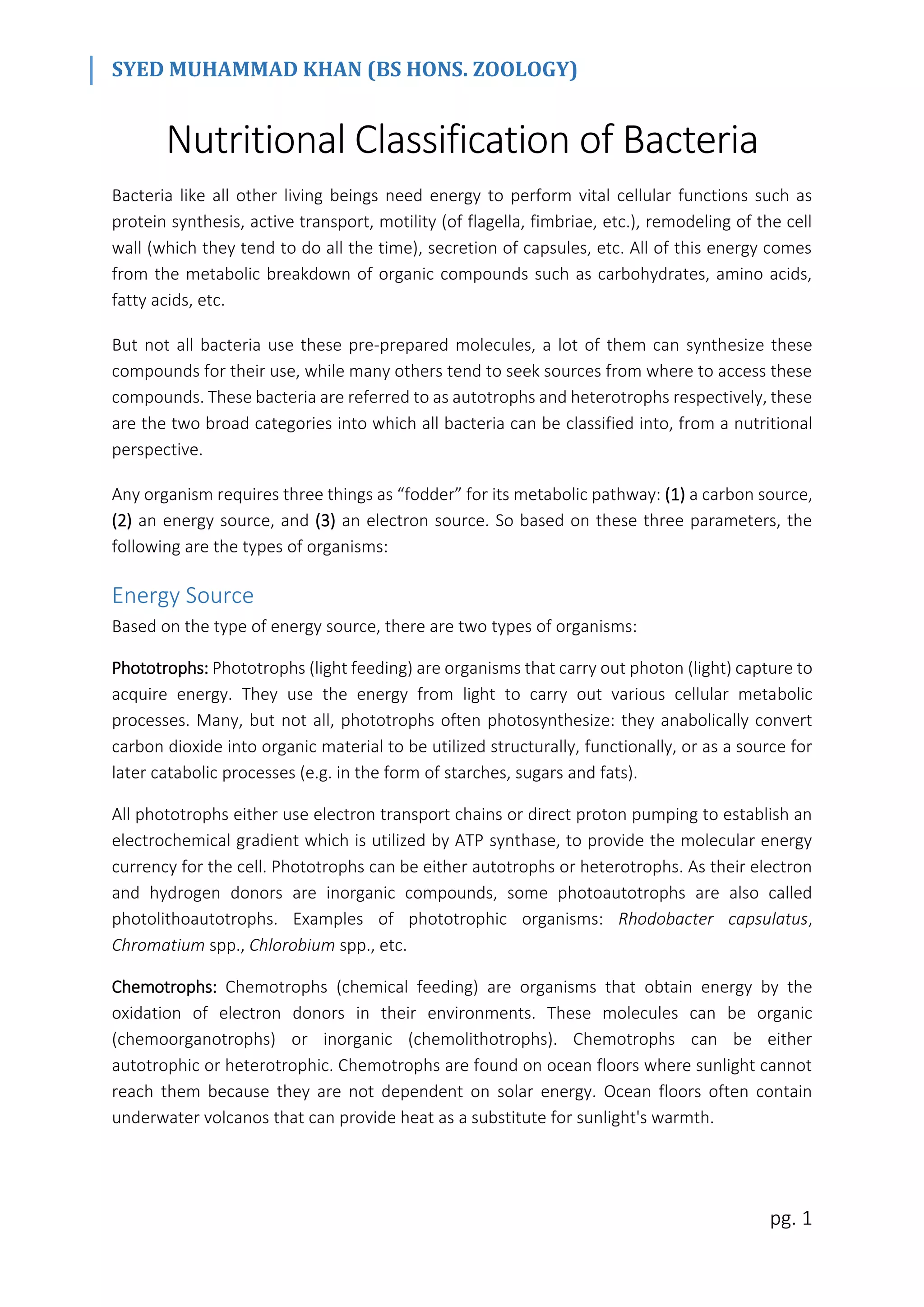 Nutritional Classification of Bacteria | PDF
