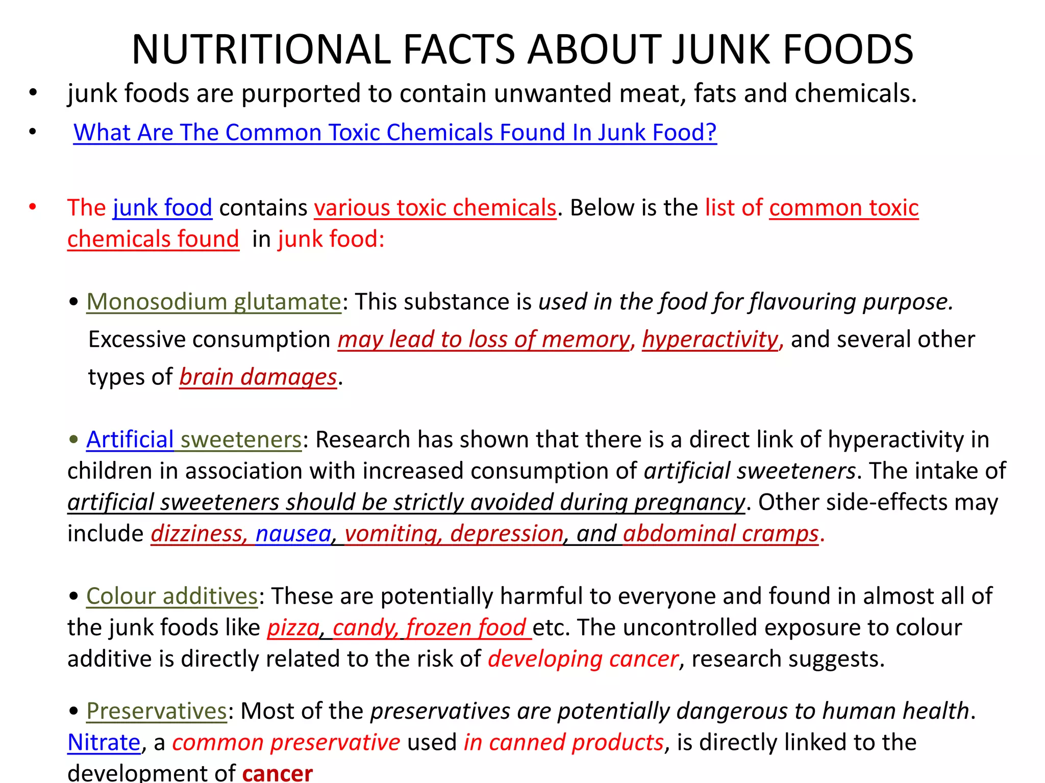 Nutritional facts about junk foods | PPT