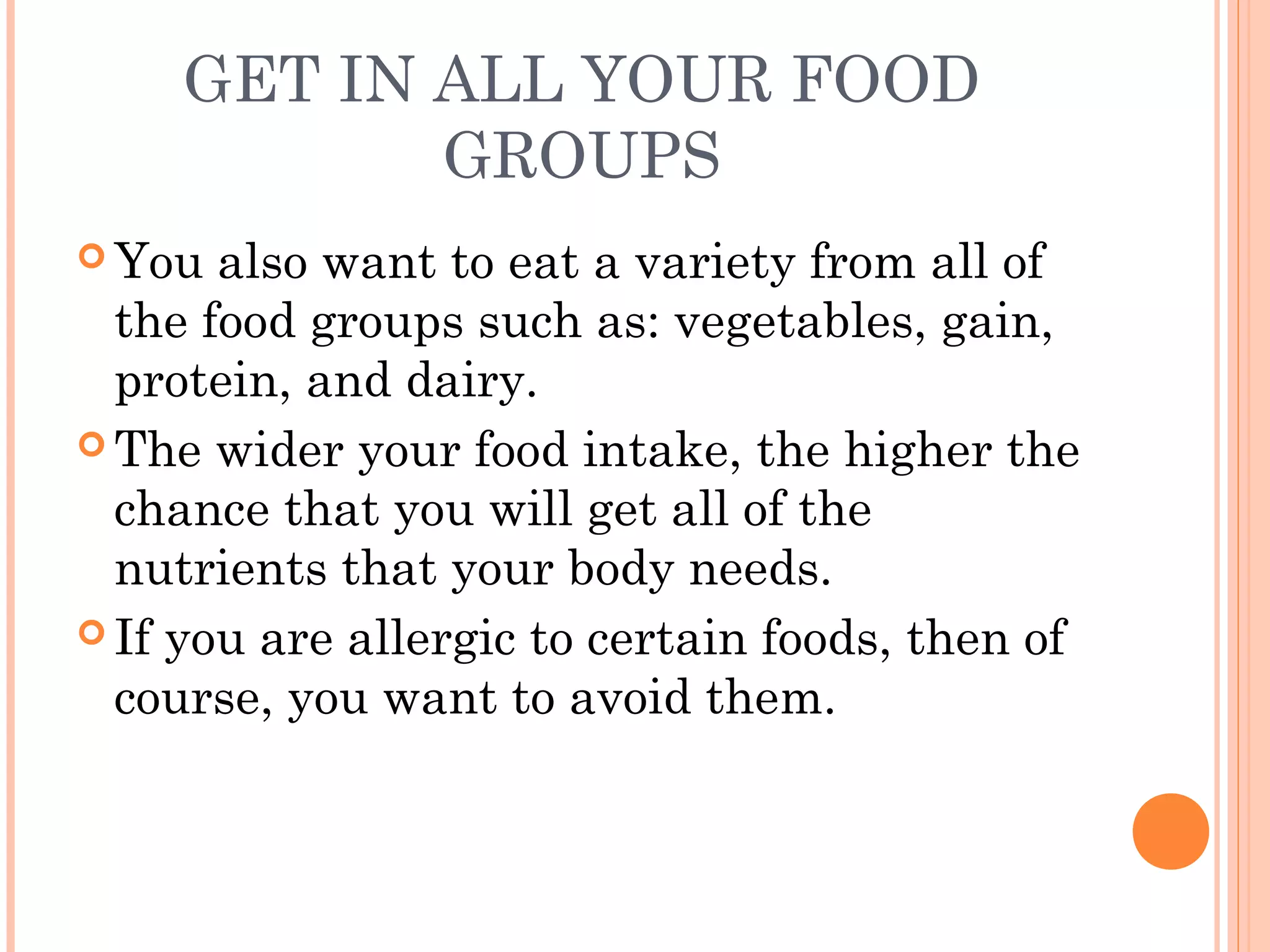 Nutritional intake, focus on variety | PPT