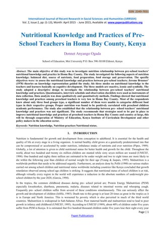 Nutritional Knowledge and Practices of Pre-School Teachers in Homa Bay County | PDF | Children ...