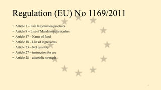 Nutritional labelling & European Regulation on Novel Foods and Novel ...