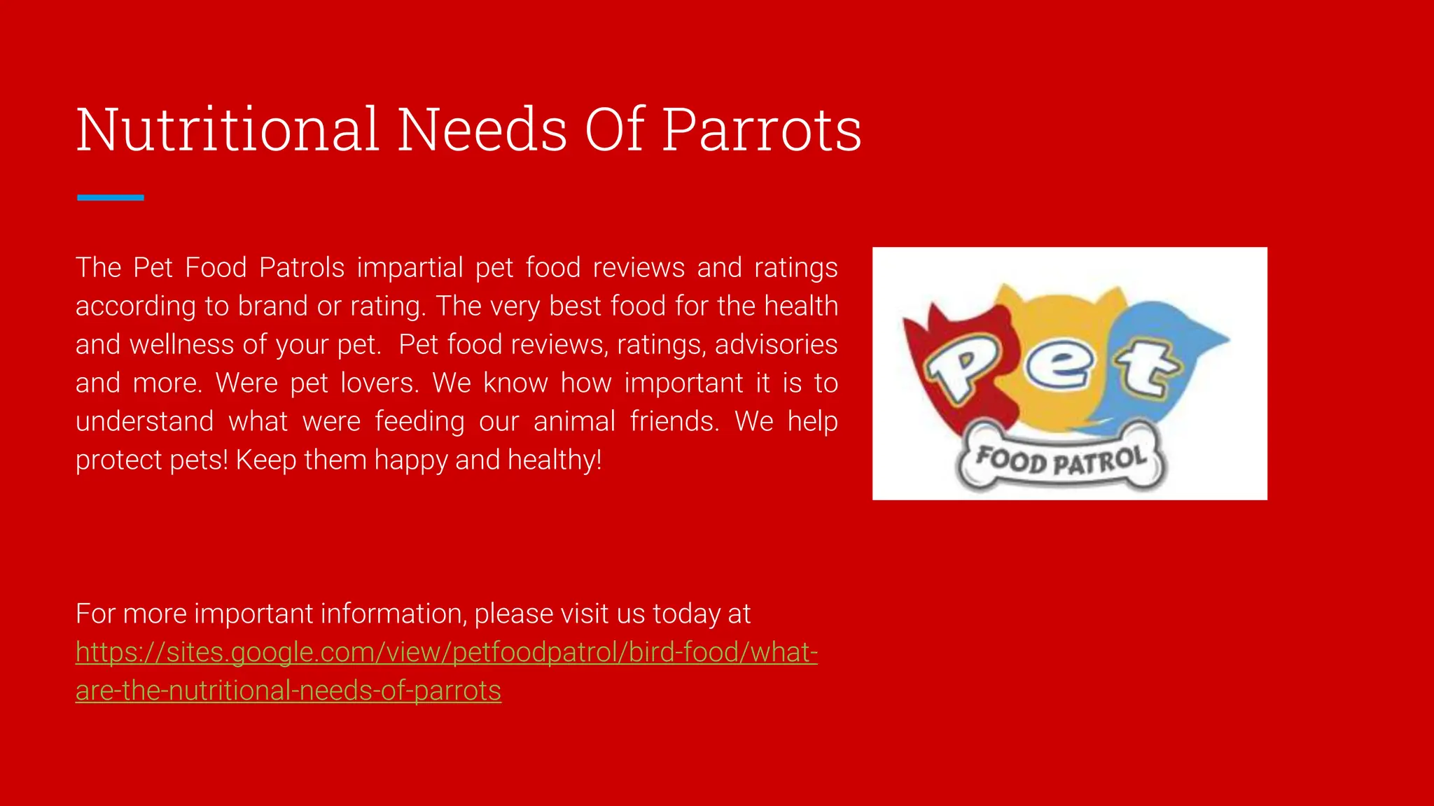 Nutritional Needs Of Parrots | PPT