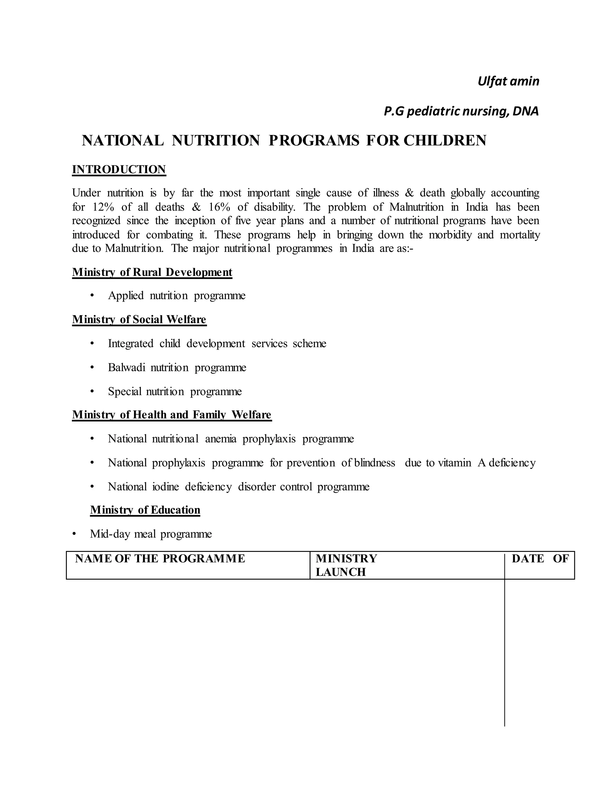 Nutritional programes for children | DOCX