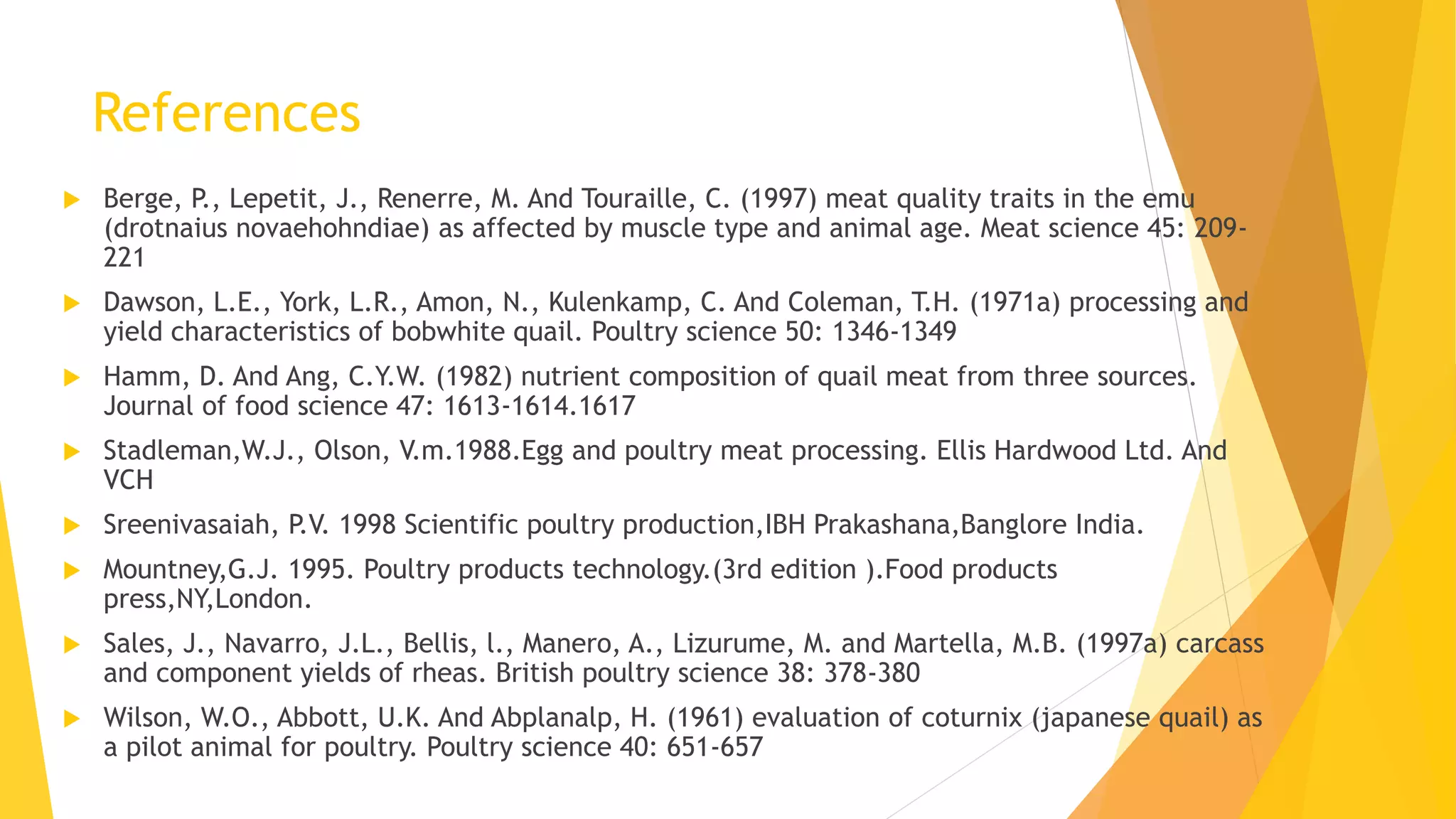 Nutritional qualities of various poultry meat | PPTX