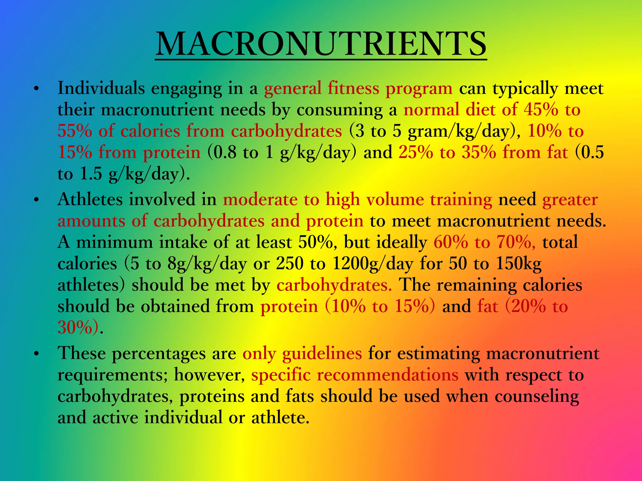 Nutritional requirements of exercise (Macronutrients) | PPTX