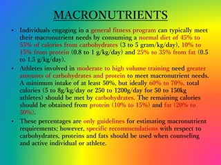 Nutritional requirements of exercise (Macronutrients) | PPTX
