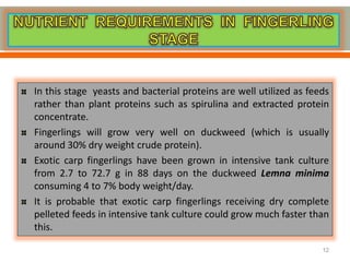 Nutritional requirements of exotic carps in different life stages | PPTX