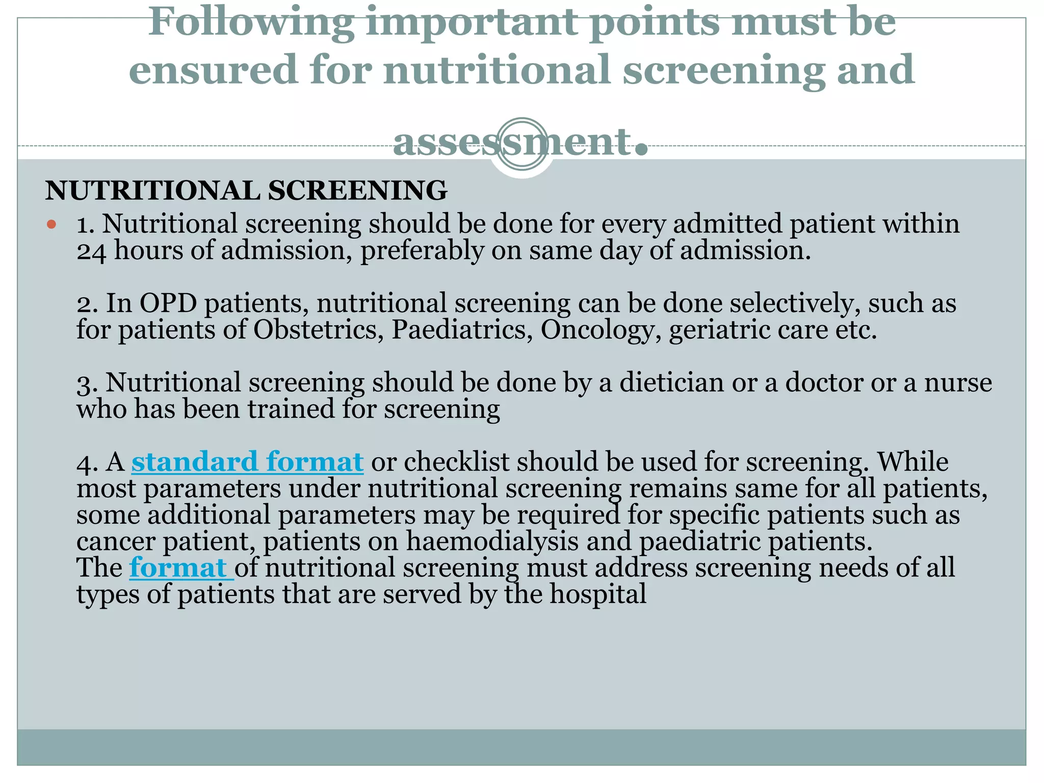 Nutritional Screening and Nutritional Assessment NABH base hospital.pptx
