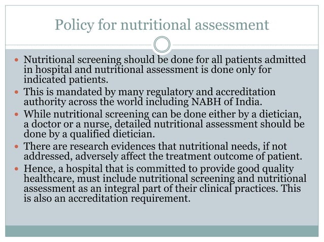 Nutritional Screening and Nutritional Assessment NABH base hospital ...