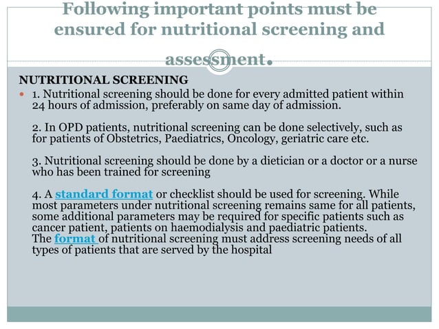 Nutritional Screening and Nutritional Assessment NABH base hospital ...