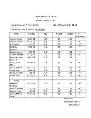 Nutritional status record | PDF