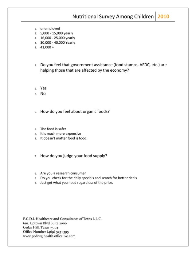 Nutritional Survey Among Children and Government Assistance | DOCX