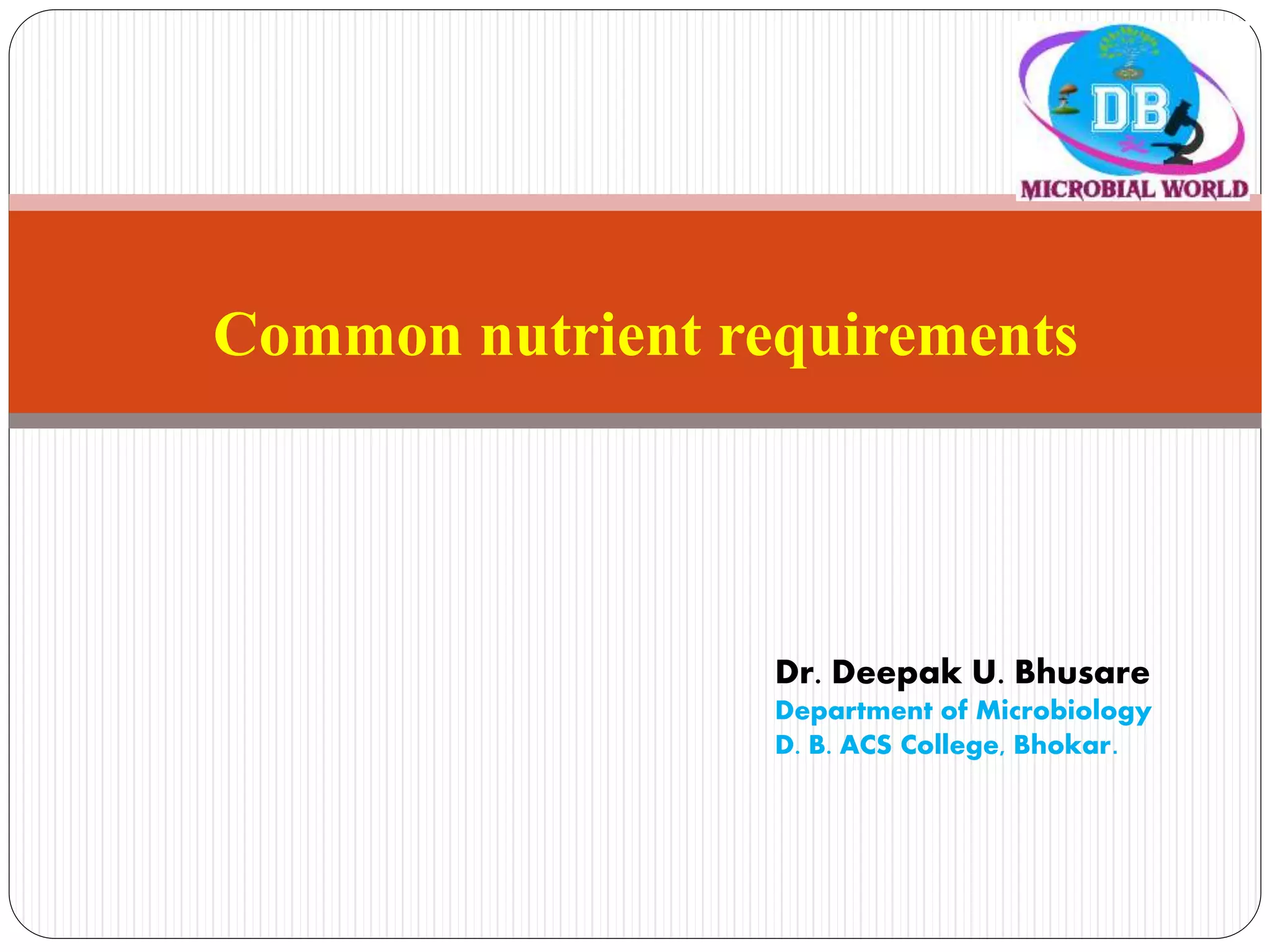 Common Nutrient Requirements | PPT