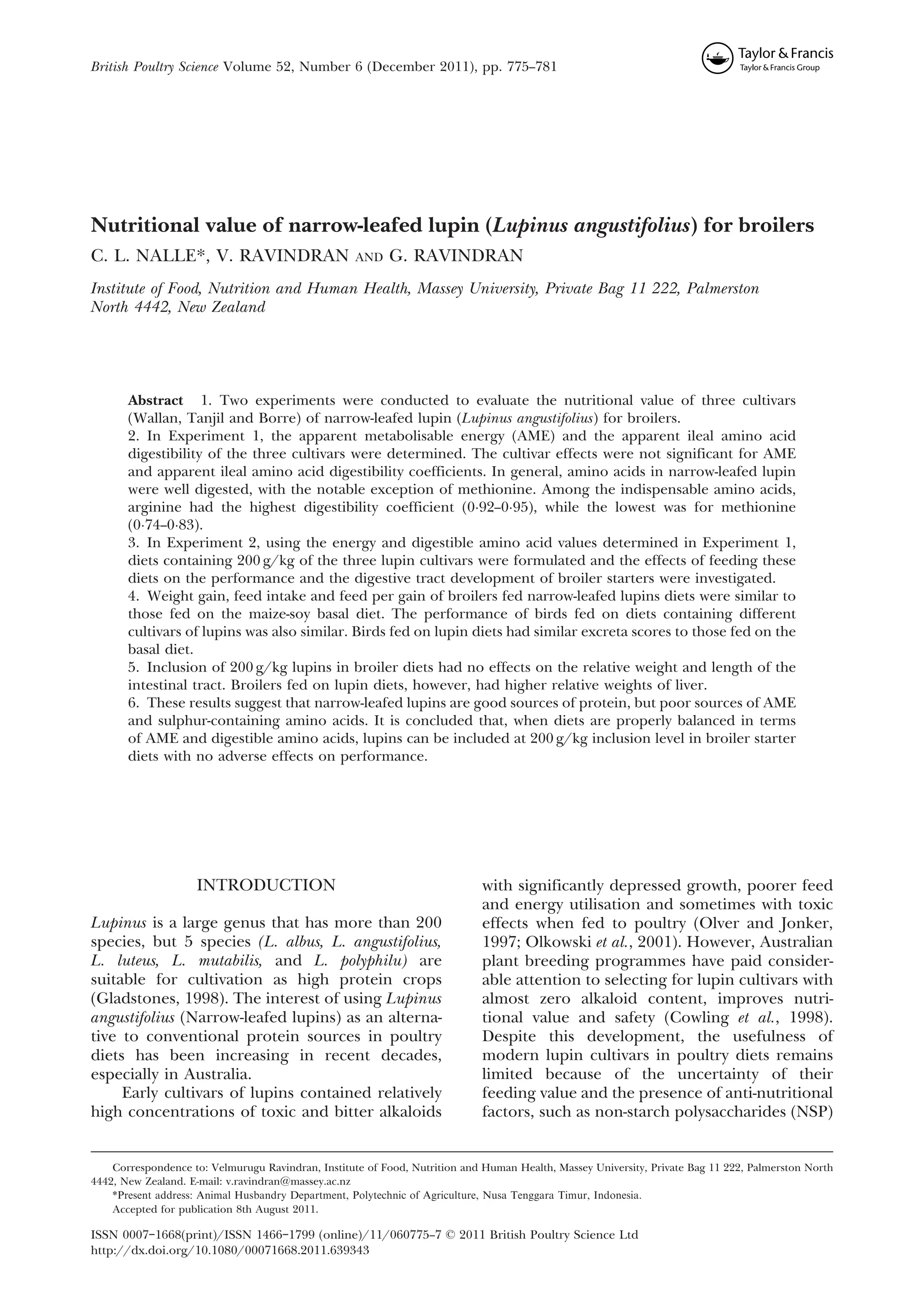 Nutritional value of narrow-leafed lupin (Lupinus angustifolius) for ...