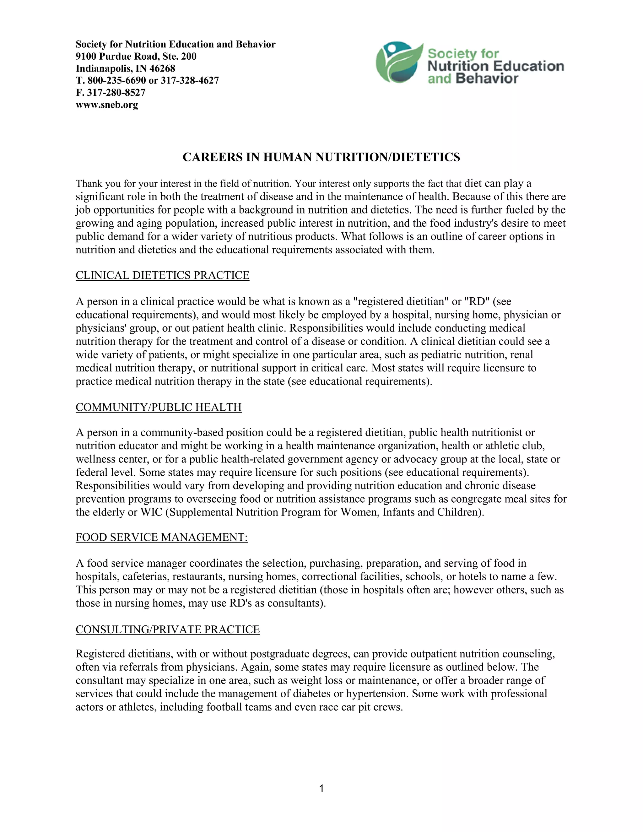 Nutrition careers | PDF