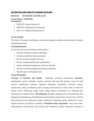 NUTRITION COURSE OUTLINE OUTLINING A SELF READING GUIDE | DOCX